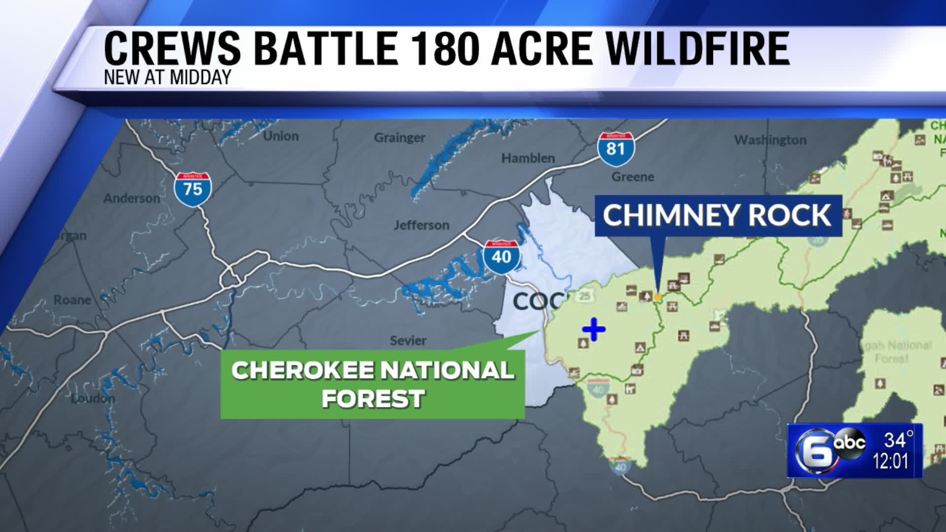 Crews battle 180 acre wildfire in Cherokee National Forest – WATE 6 On ...